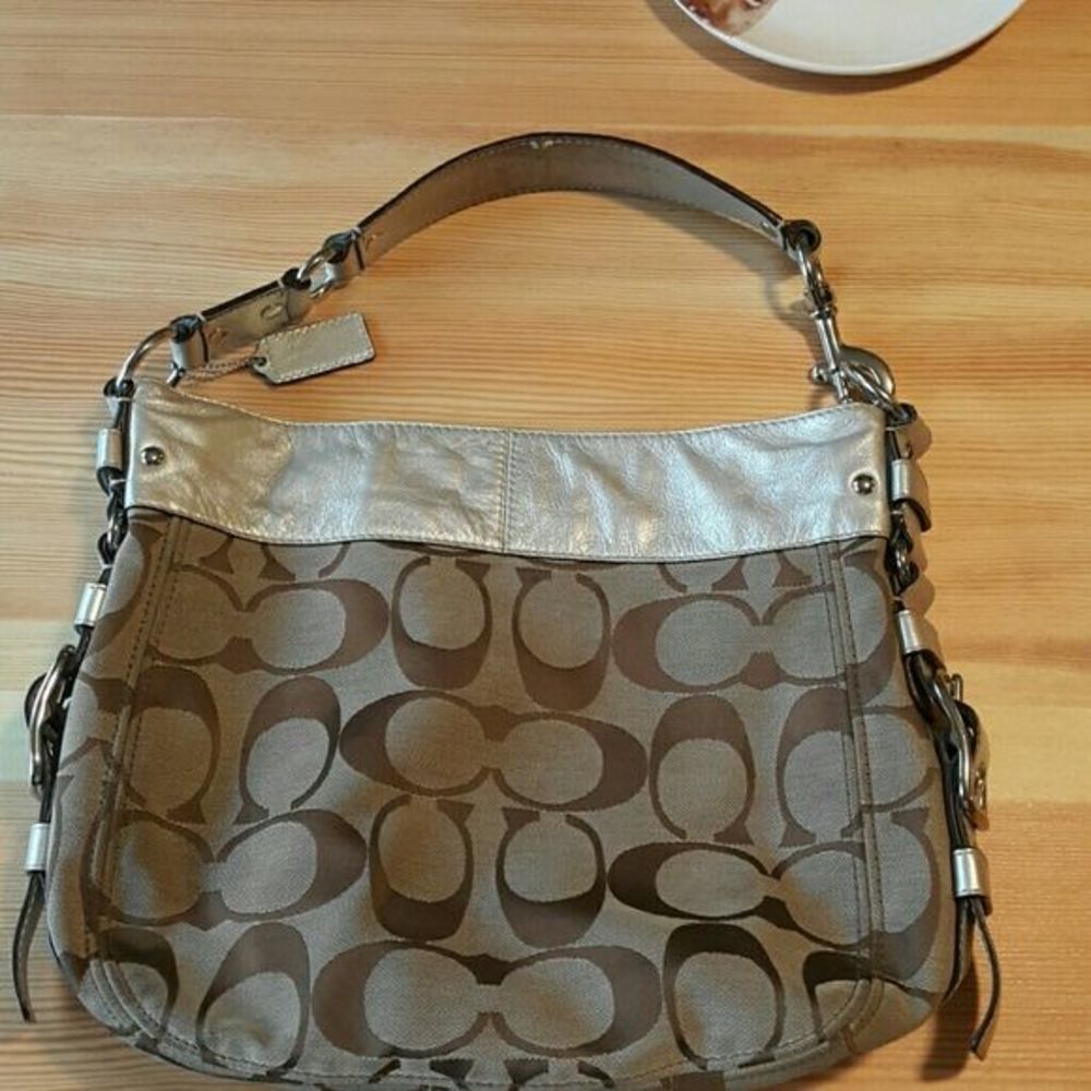 Genuine Coach Purse Brown Logo With Grey - Gem